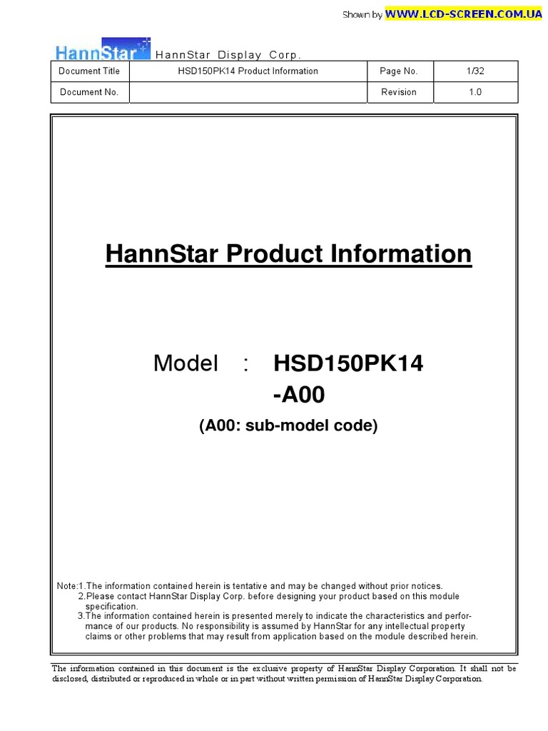 HSD150PK14-A00-HannStar Display Asus | PDF | Thin Film Transistor ...