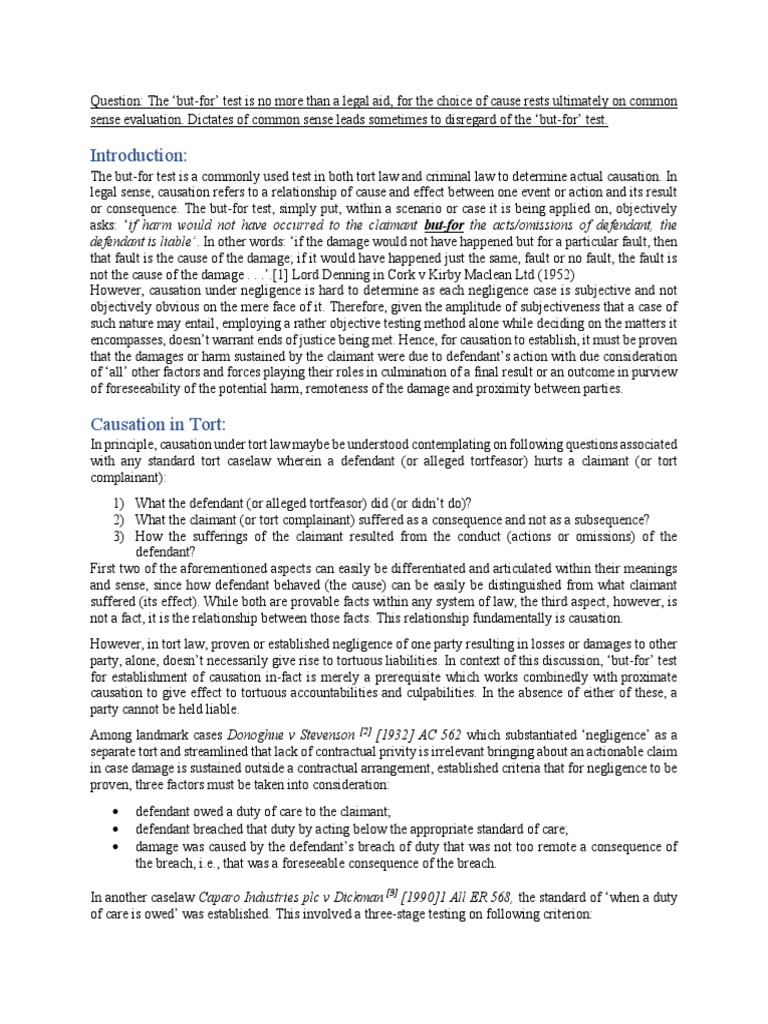 But For Test and Causation | PDF | Causation (Law) | Negligence
