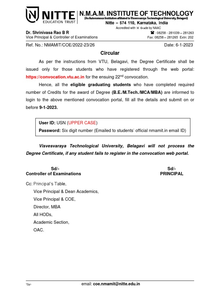 VTU Convocation Registration Notice | PDF