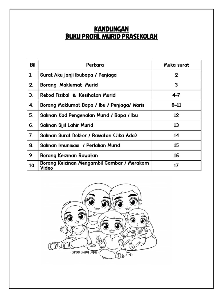 Kandungan Buku Profil Murid Prasekolah: - Cikgu Shida Omay | PDF