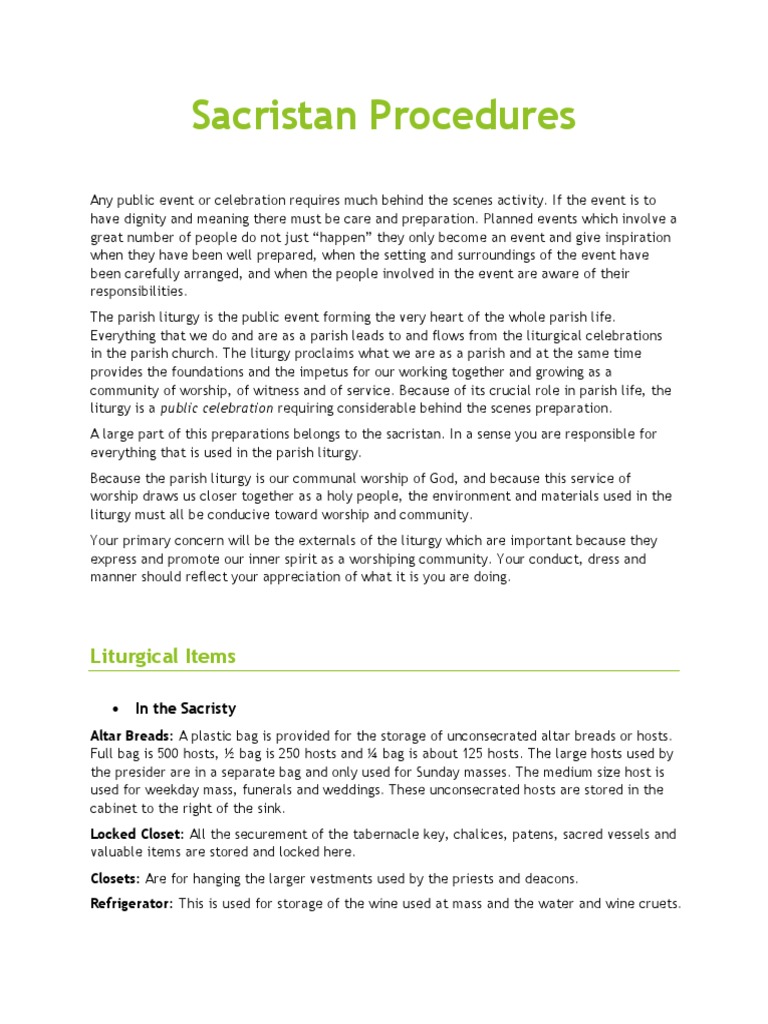 Sacristan Procedures | PDF