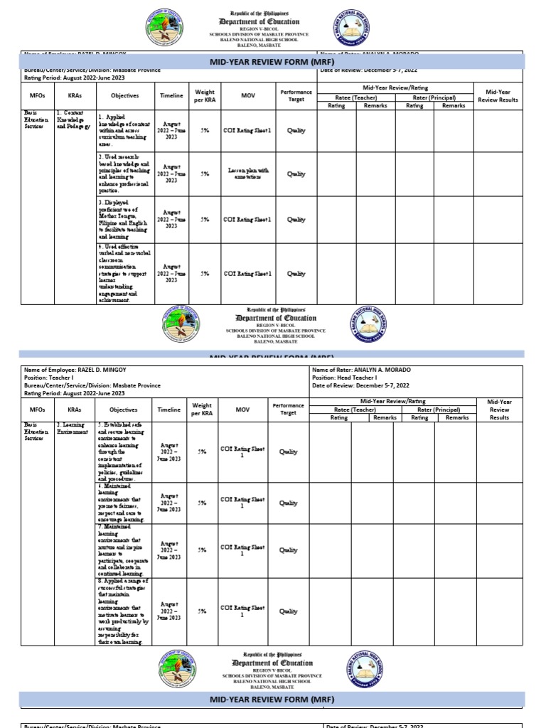Mid Year Review Form | PDF | Teachers | Teaching Method