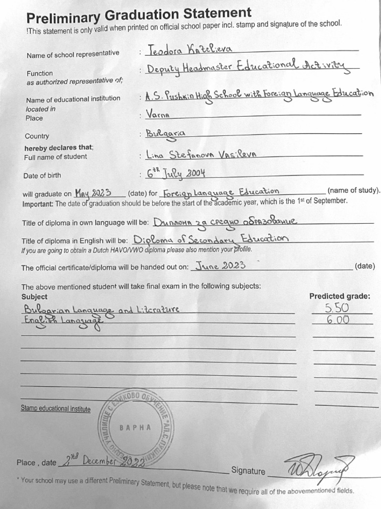 Preliminary Graduation Statement | PDF