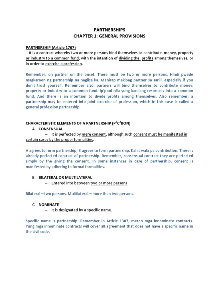 Essential Elements and Characteristics of a Partnership | PDF ...