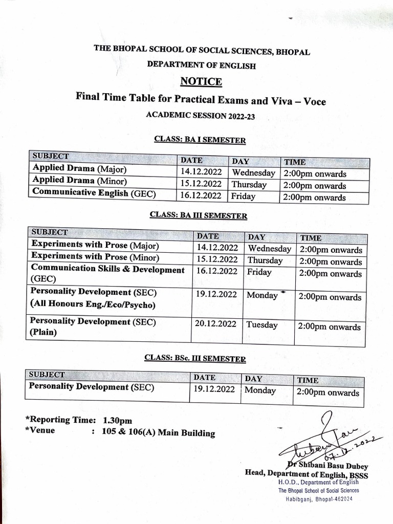 Practical Exam - Time Table | PDF