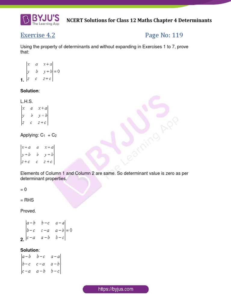 Applying Properties Of Determinants To Prove Identities And Calculate The Determinants Of
