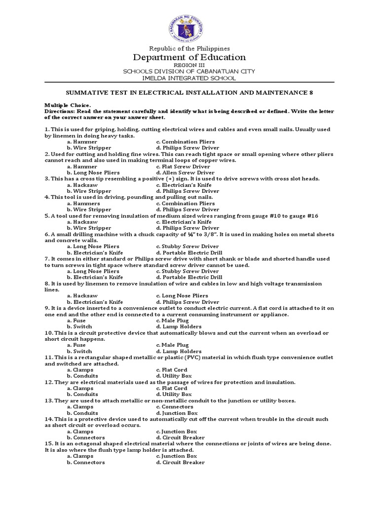 TLE Exam EIM | PDF | Electrical Connector | Fuse (Electrical)