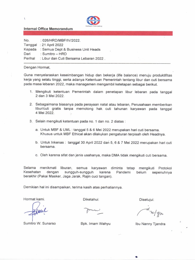 Iom Libur Lebaran 2022 | PDF