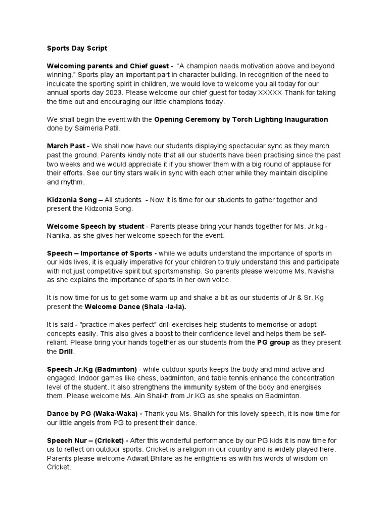 Sports Day Script | PDF | Physical Fitness