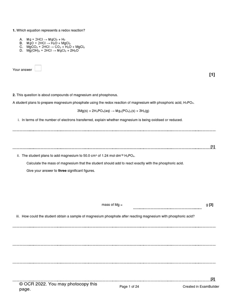 C4 Acid - and - Redox - Ox - Numbers | PDF | Redox | Magnesium