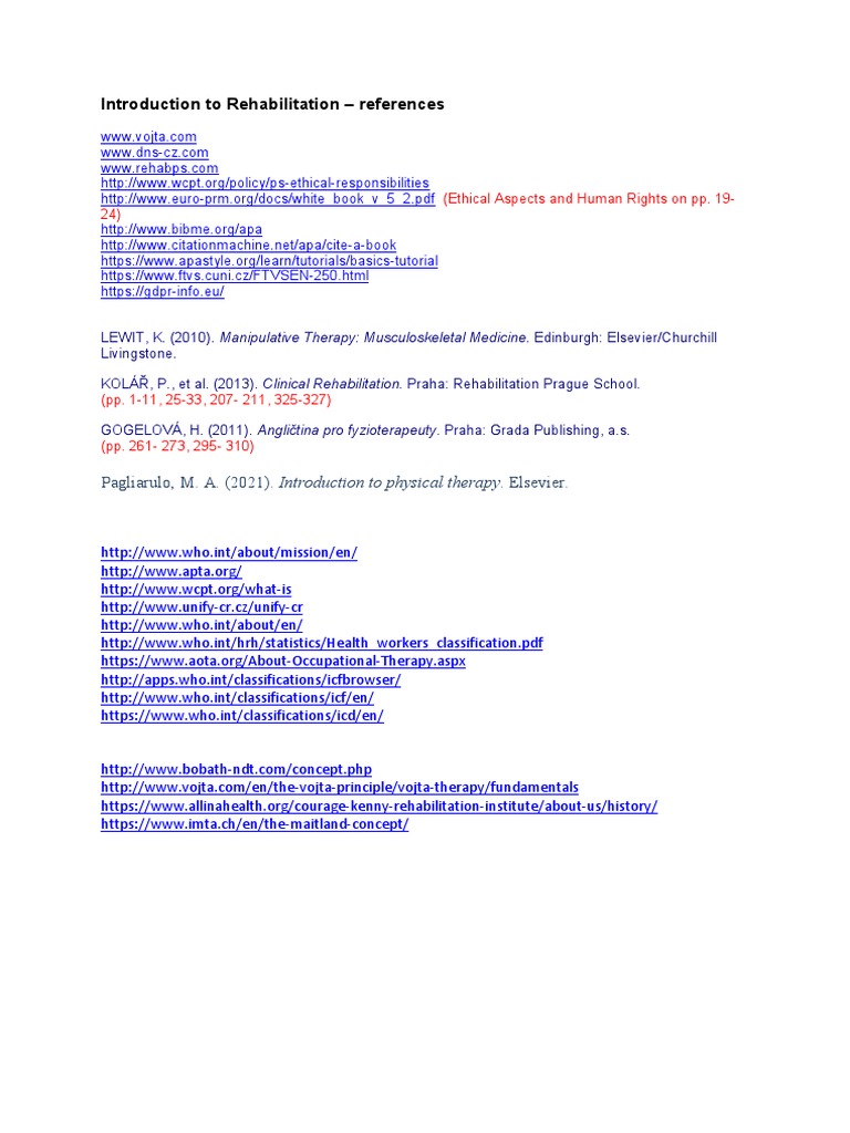 Introduction To Physical Therapy References | PDF
