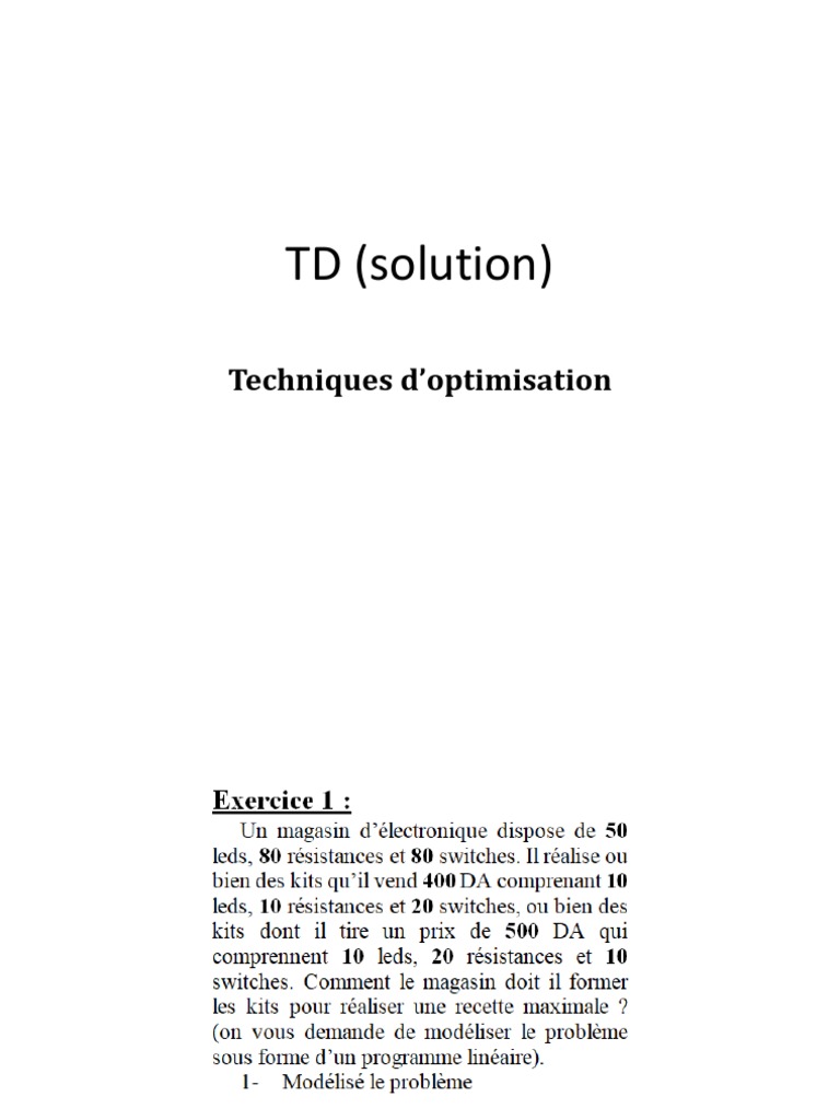 Solution Exercice Techniques D'optimisation | PDF | Optimisation mathématique | Mathématiques ...