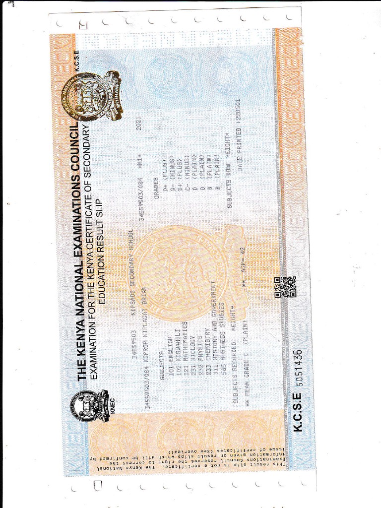 Kcse Result Slip | PDF Kcse Result Slip | PDF