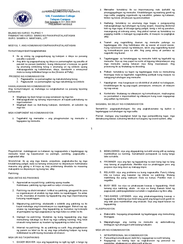 Filipino 1 Prelim Module | PDF