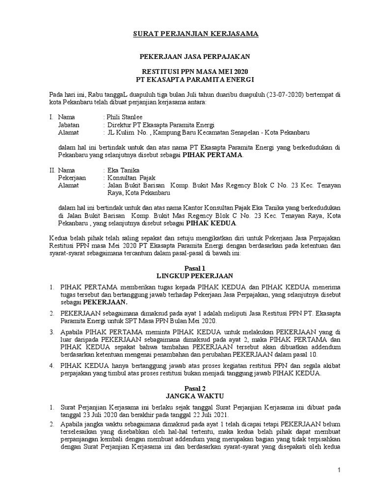 Surat Perjanjian Kerja Pdf