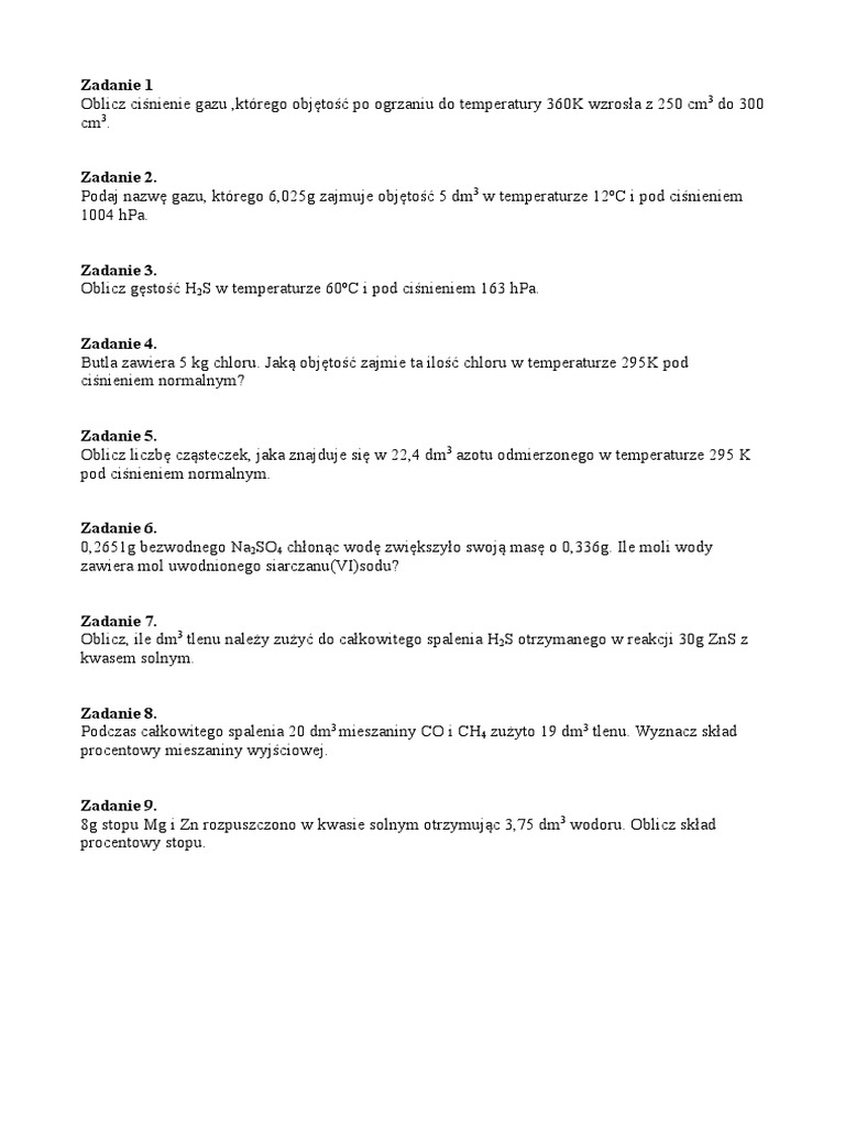 Zadania PVNRT I Stechiometria | PDF