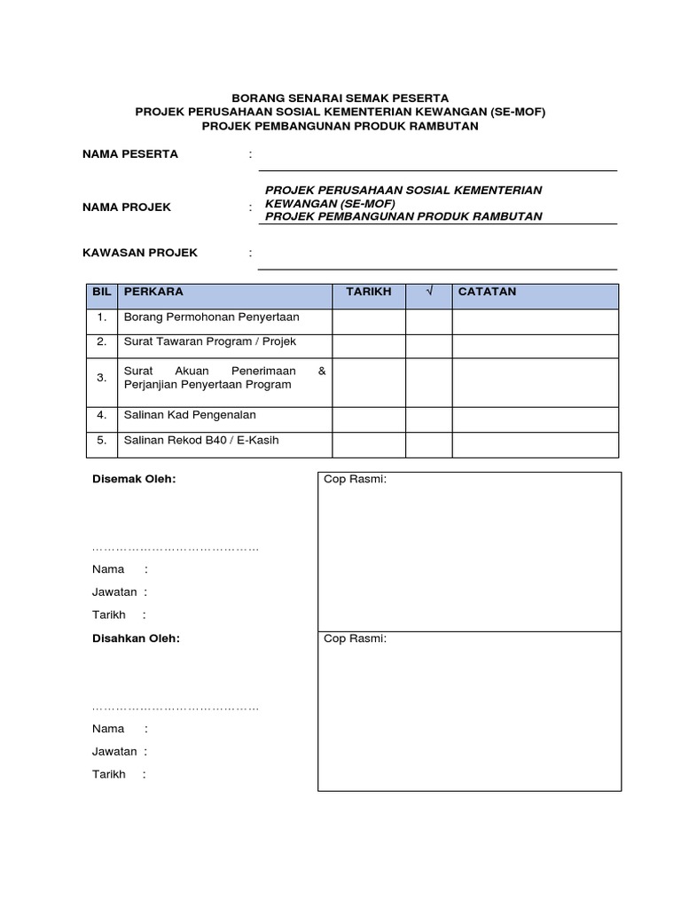 Borang Senarai Semak | PDF