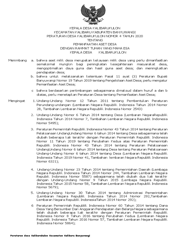 Perdes Aset Desa Kalon | PDF