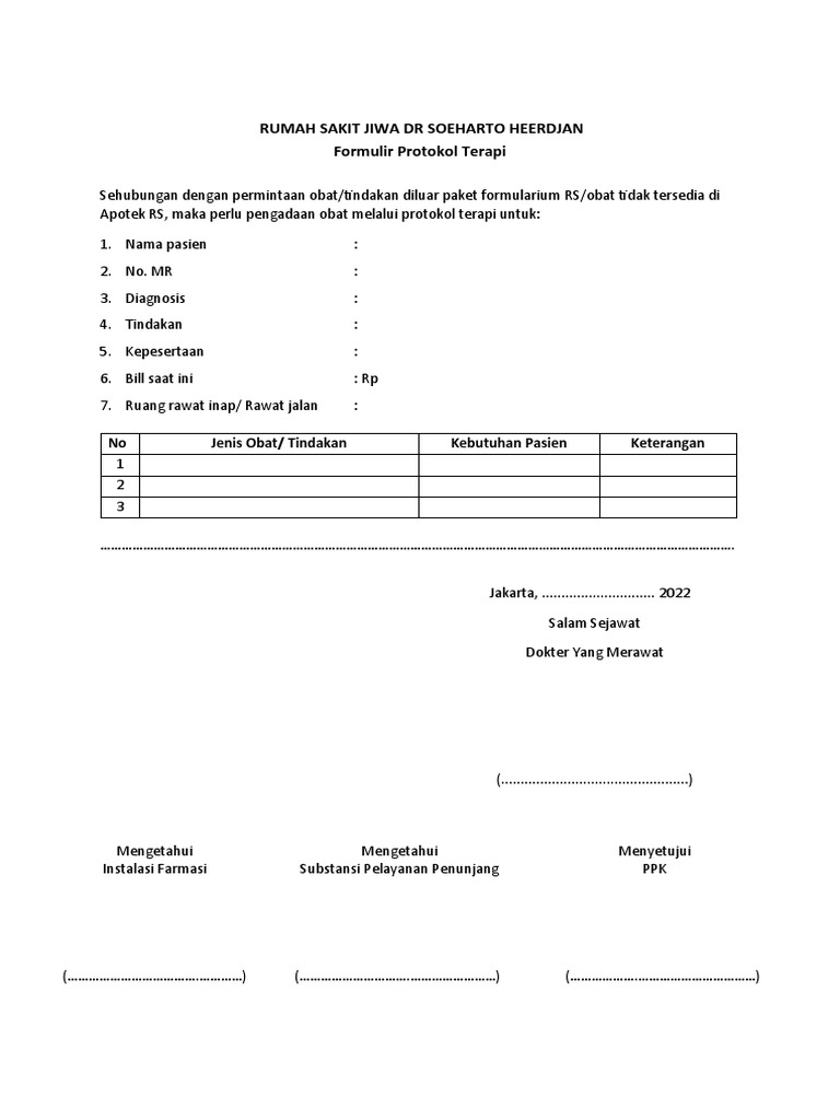 Formulir Protokol Terapi Baru | PDF