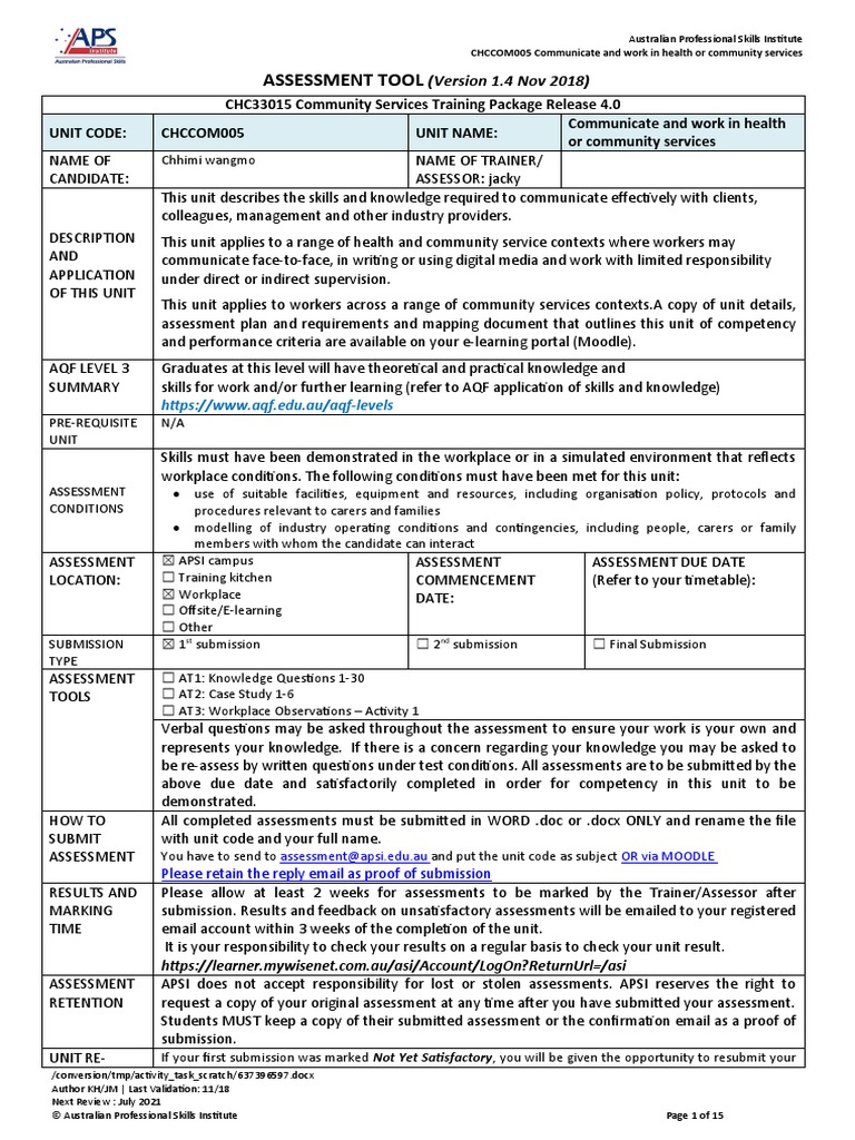 CHCCOM005 Assessment Tool V1.4 Nov 2018 | PDF | Communication ...