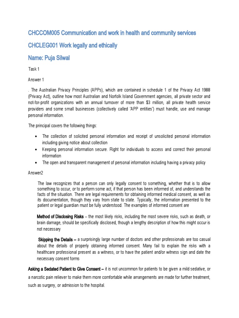 CHCCOM005 Communication and Work in Health and Community Services 4 | PDF | Duty Of Care ...