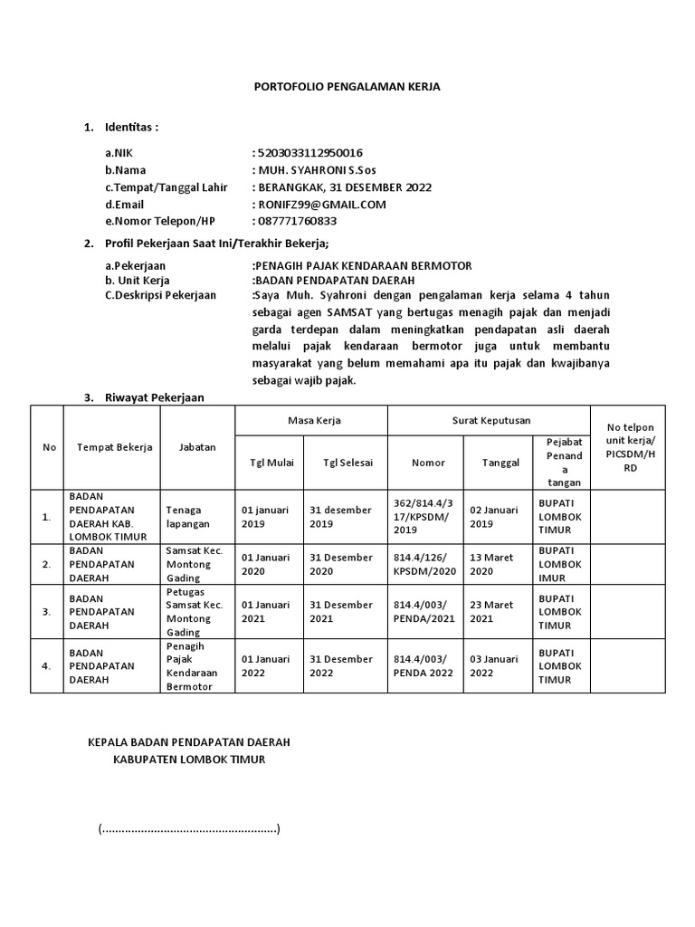 Portofolio Pengalaman Kerja | PDF