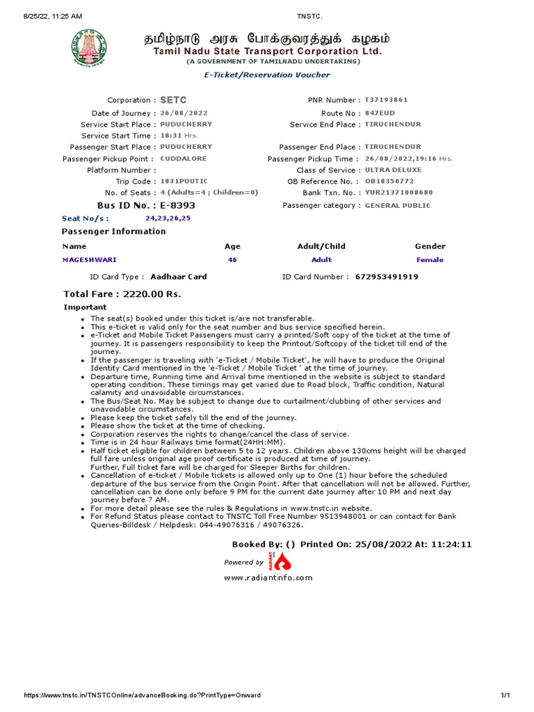 Bus Ticket | PDF | Ticket (Admission) | Transport