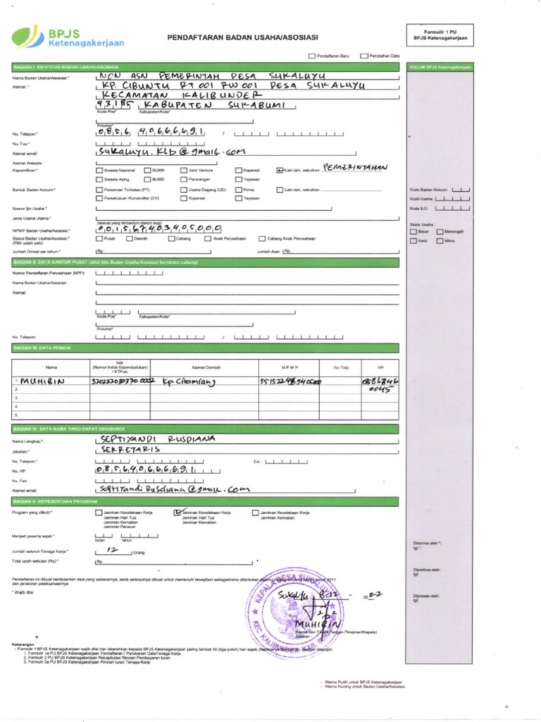 Formulir BPJS TK | PDF