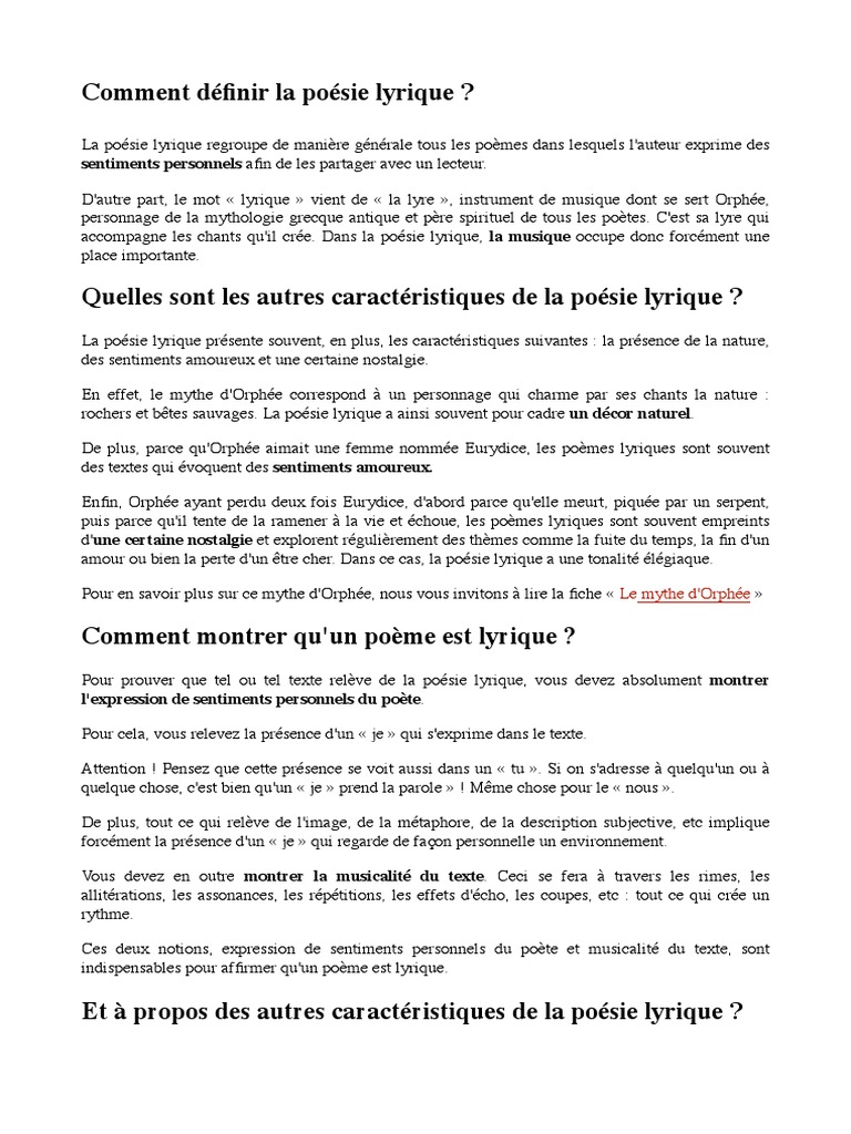 Poésie Lyrique | PDF | Poésie | Orphée