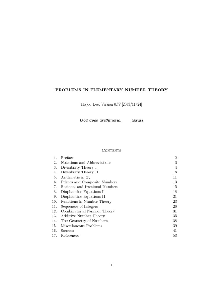 Problems in Elementary Number Theory-Hojoo Lee (LN) | PDF | Numbers ...