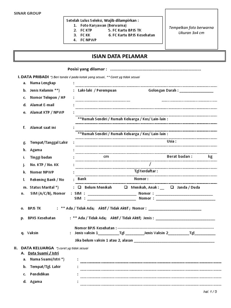 Isian Data Pelamar - Sinar Group 2022 | PDF