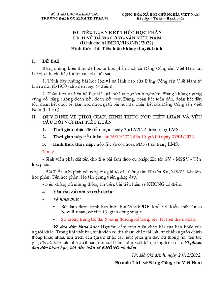 Đề Tlott-Kthp - LSĐ-ĐHCQ - HKC.Đ2-2022 | PDF