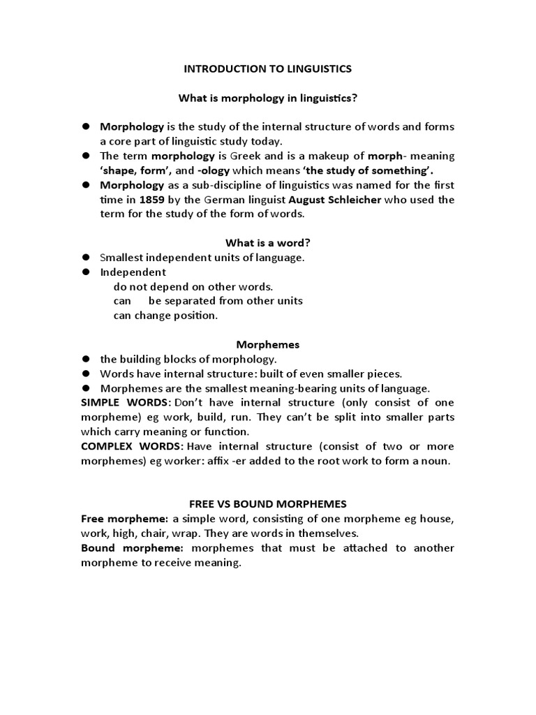 Introduction to Morphology in Linguistics | PDF | Morphology ...