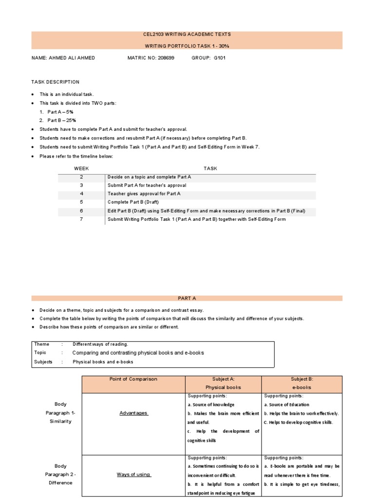 Cel2103 Writing Portfolio Task 1 - 30% | PDF | Subject (Grammar) | Cognition