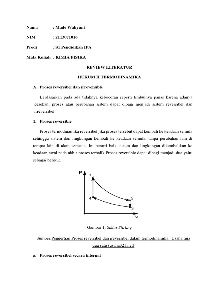 Kimia Fisika Hukum II Termodinamika Bagian 1 Fikss | PDF