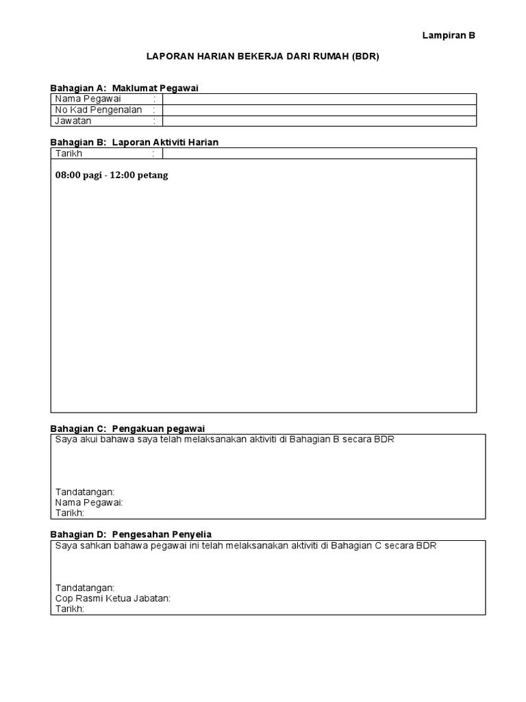 Borang Laporan Harian BDR Atau Pejabat-1 | PDF
