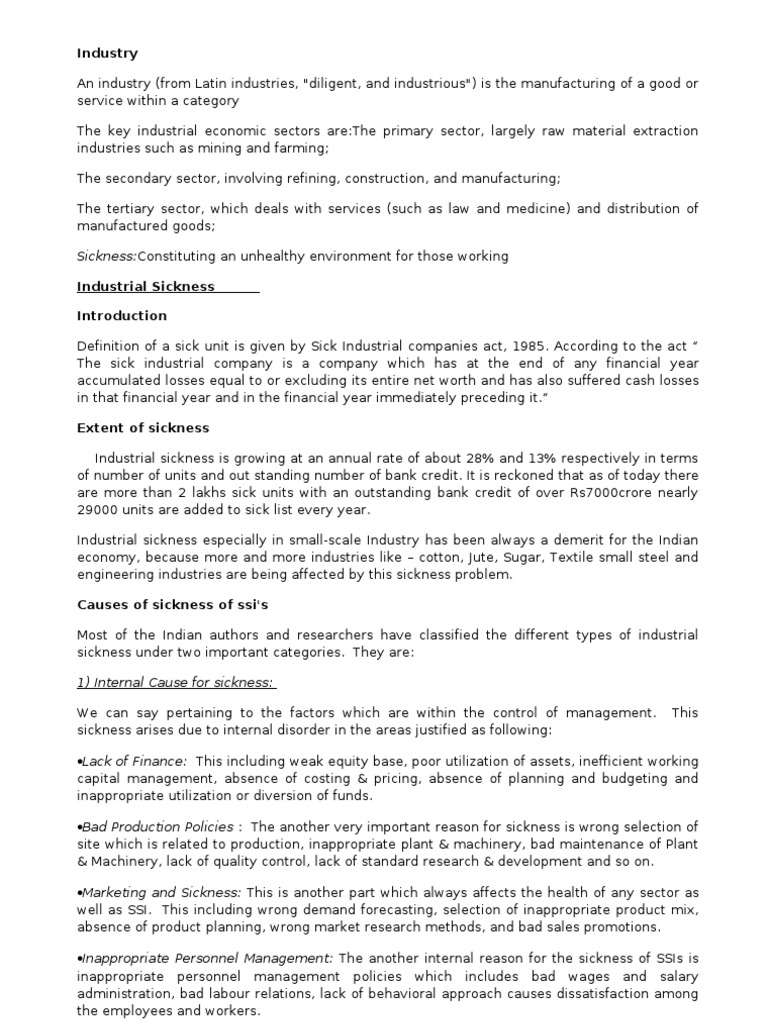 Reasons For Sickness in Ssi in India | PDF | Economics | Finance (General)