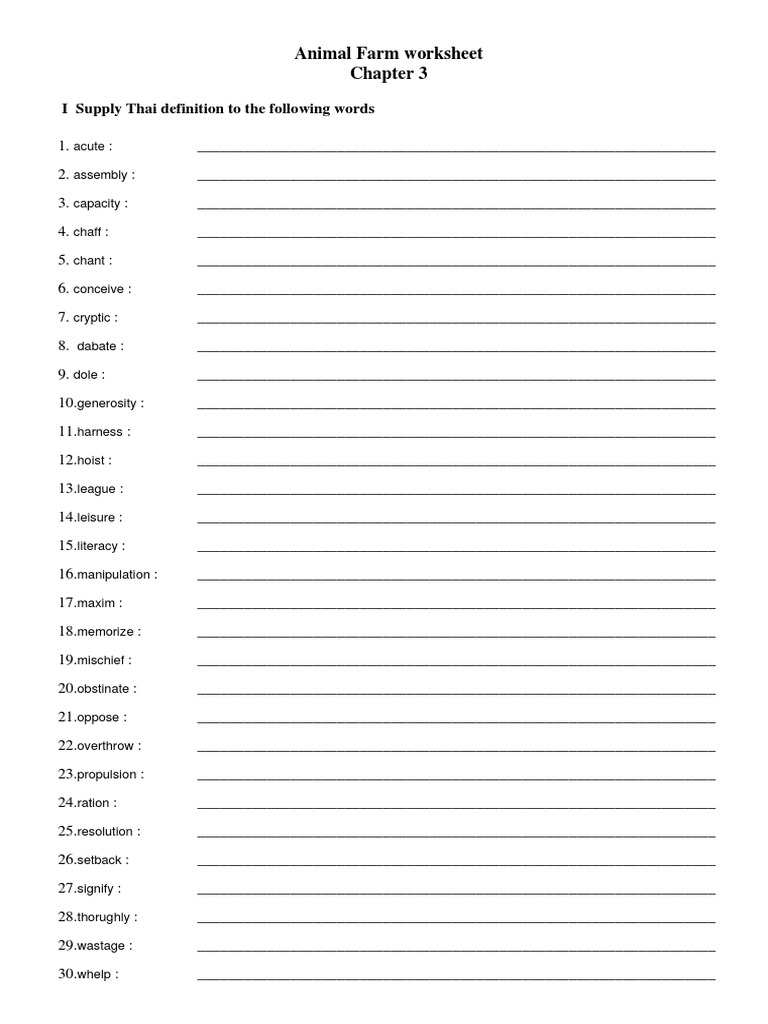 สำเนา Animal Farm worksheet chapter3-4 | PDF