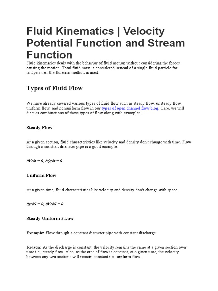 Stream Function and Velocity Potential Function | PDF | Fluid Dynamics | Velocity