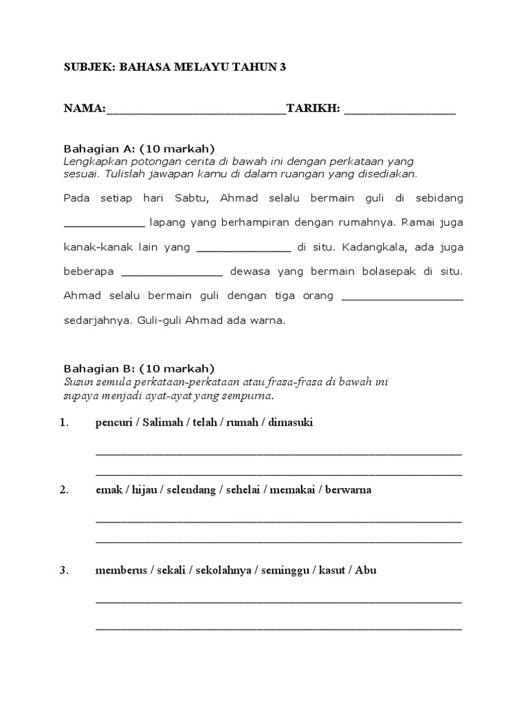 Latihan BM Tahun 3 | PDF