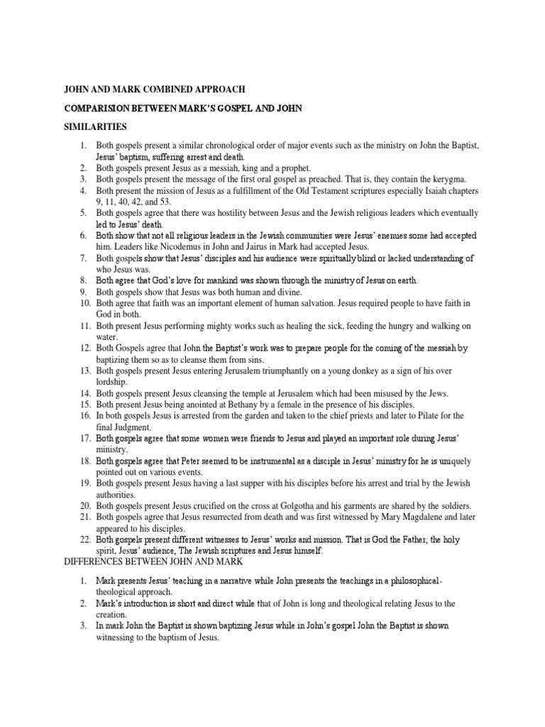 John and Mark Combined Approach | PDF | John The Baptist | Jesus John and Mark Combined Approach | PDF | John The Baptist | Jesus