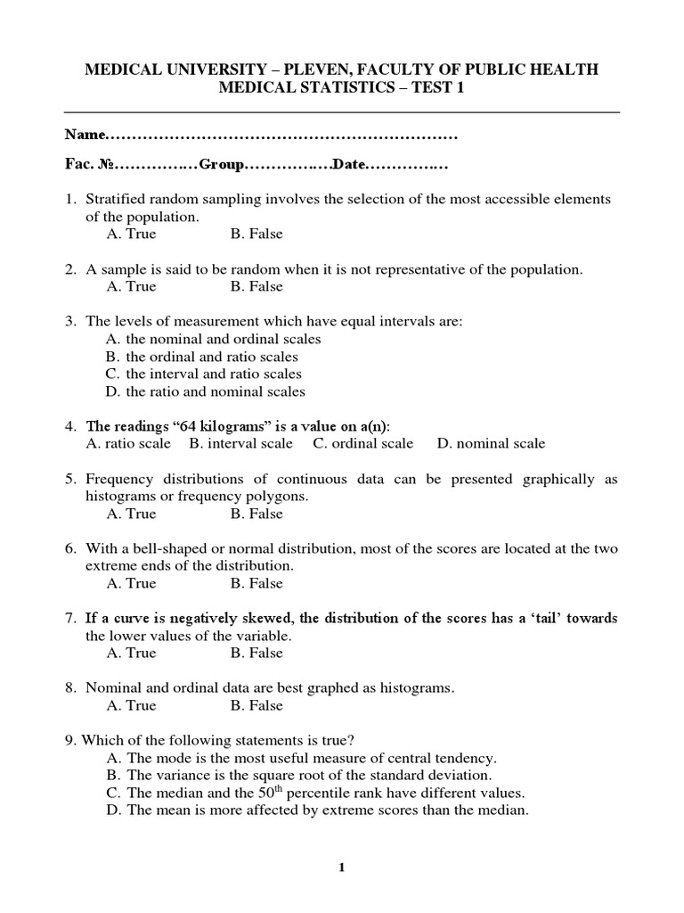 Sample Test1 | PDF | Level Of Measurement | Statistics
