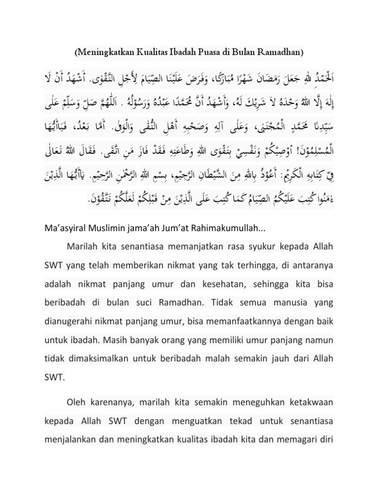 Meningkatkan Kualitas Ibadah Puasa Di Bulan Ramadhan Pdf