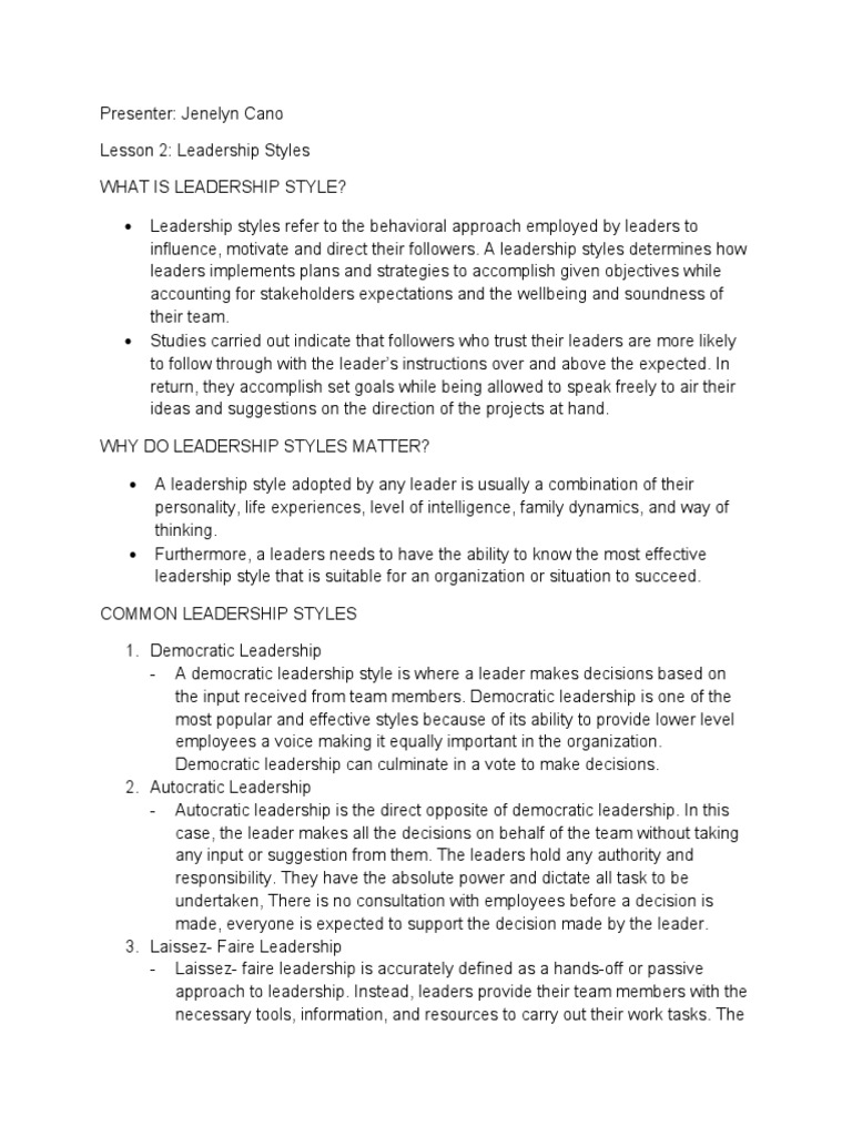 An Overview of Common Leadership Styles and Their Impact on ...