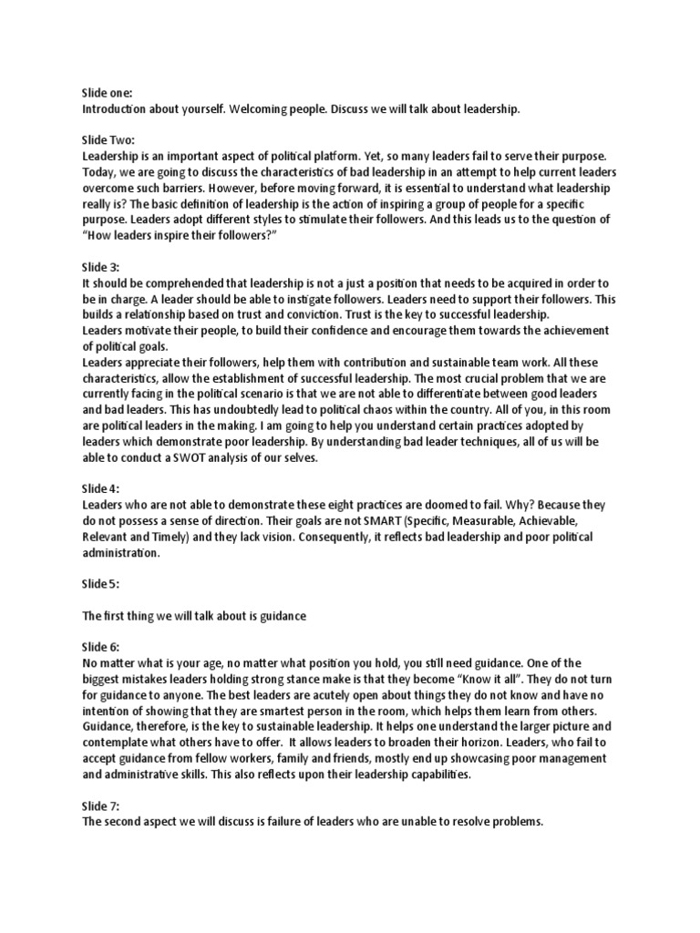 Leadership Script | Download Free PDF | Leadership | Strategic Leadership