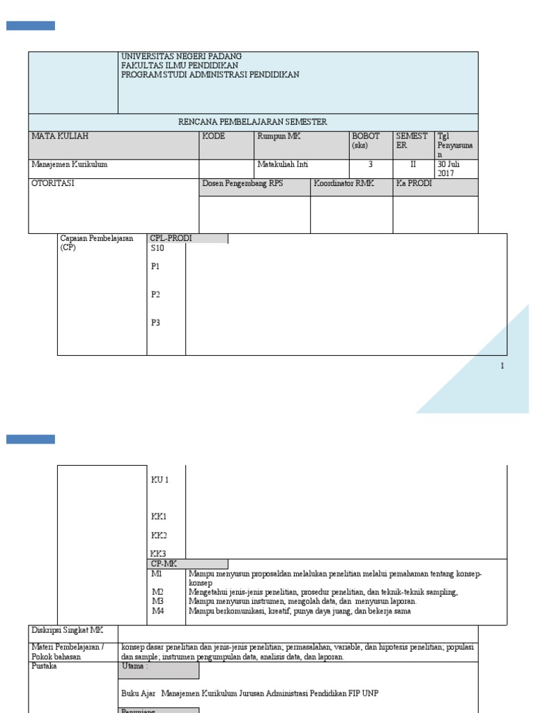 RPS Manajemen Kurikulum | PDF | Komputer