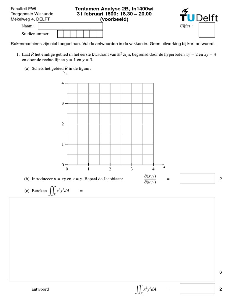 Tentamen Analyse 2B | PDF