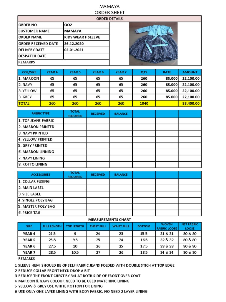Mamaya Order Sheet 2 | PDF | Clothing | Softlines (Retail)