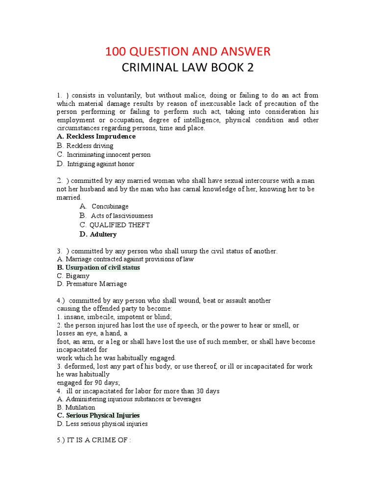 100 Question and Answer Book 2 | PDF | Defamation | Criminal Law