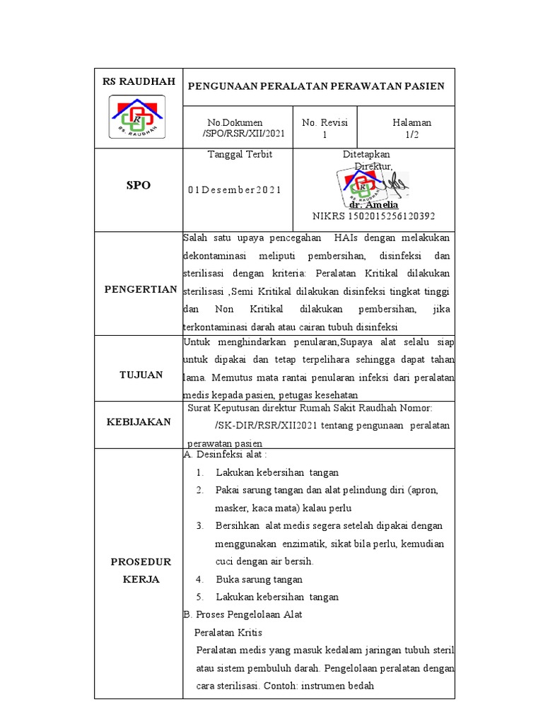 SOP Pengunaan Peralatan Perawatan Pasien | PDF